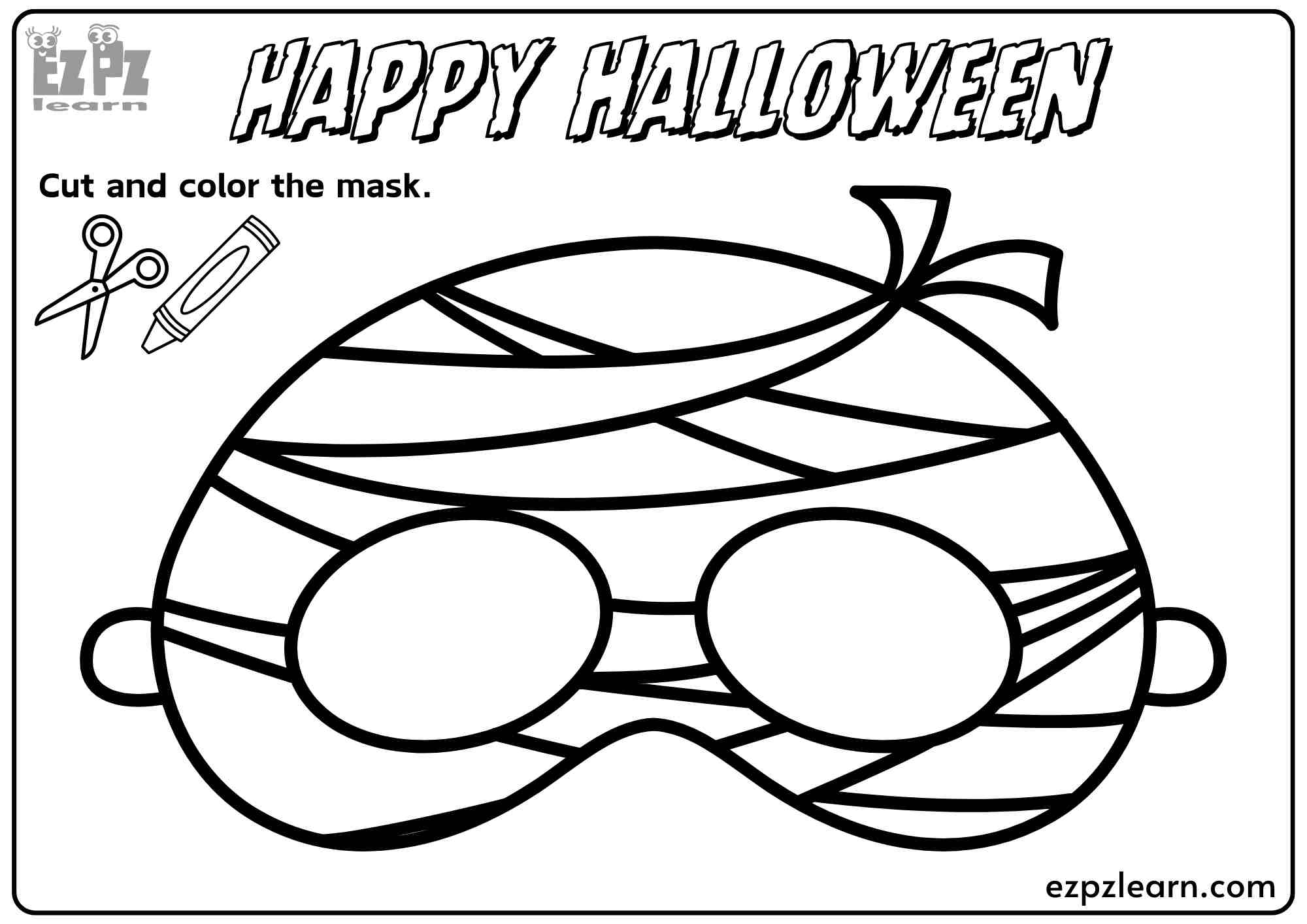 Cut and Color Mummy Mask Craft Fun Halloween Activity for Kids - Ezpzlearn.com